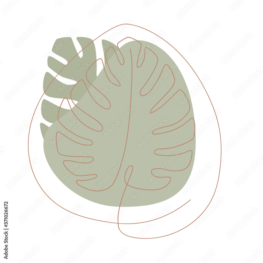 One line art monstera leaf with abstract line art.Vector illustration ...