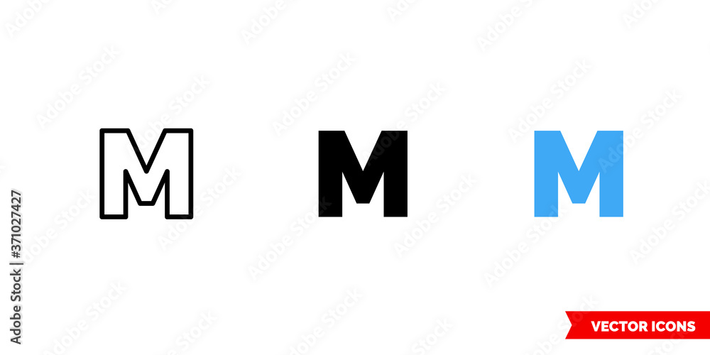 M symbol icon of 3 types color, black and white, outline. Isolated ...