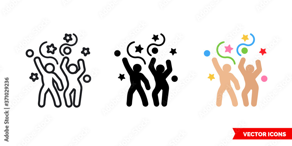 Party icon of 3 types color, black and white, outline. Isolated vector ...