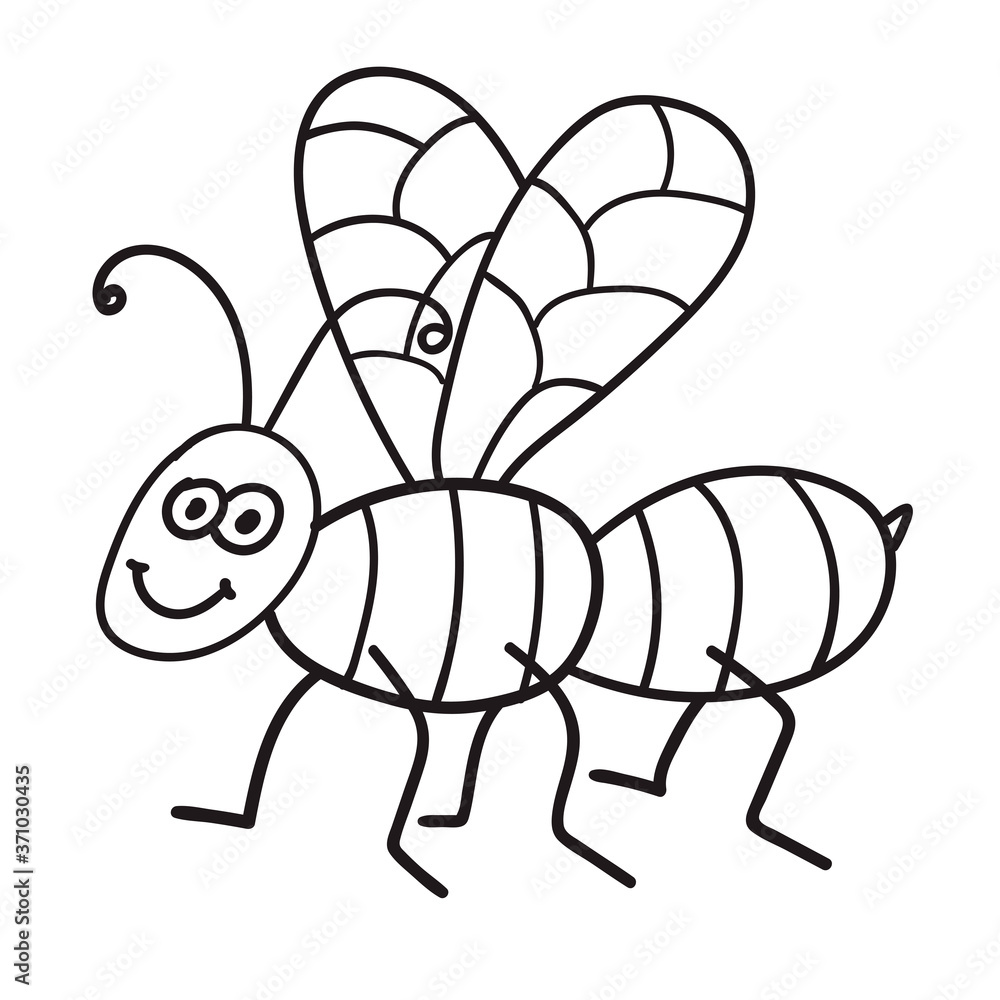 Cartoon doodle linear midge, fly isolated on white background. Vector ...