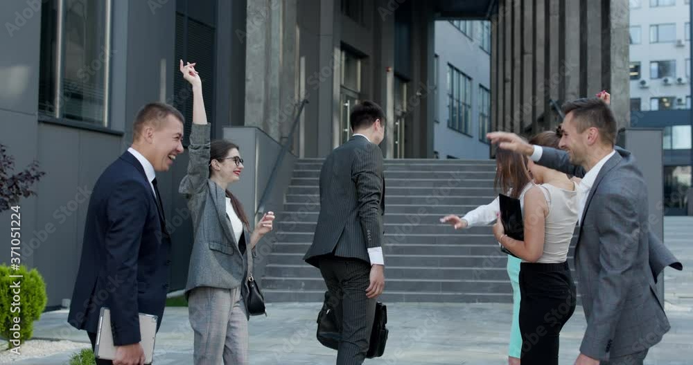 Happy Leader Motivate Diverse Employees Business Team Give Five ...