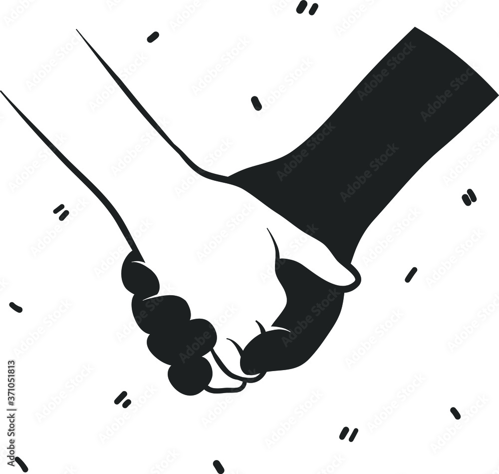 Couple holding hands black and white. Isolated sketch object. Flat ...