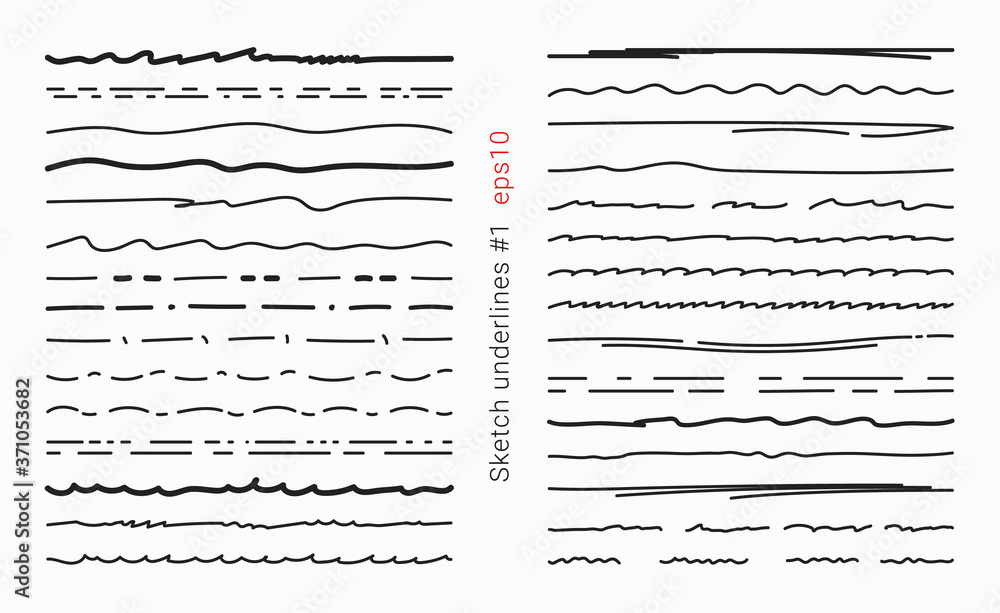 Doodle underline line hand-drawn scribble set. Hand made line vector ...