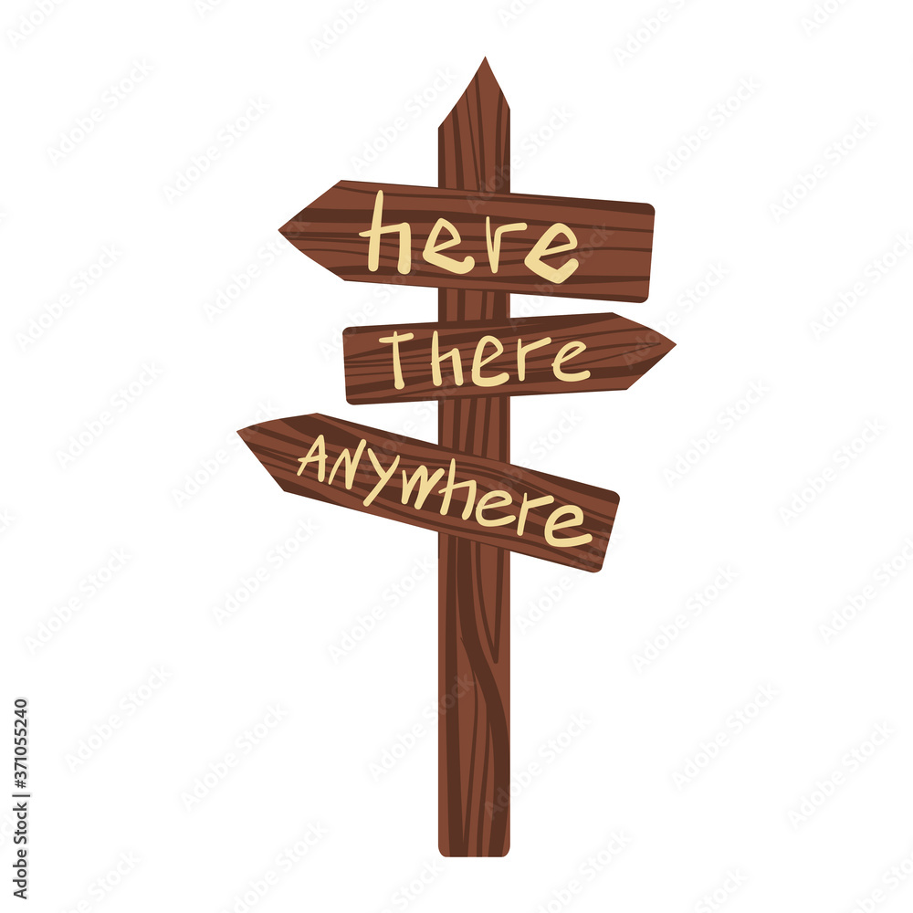Direction indicator. Path designation. Wooden road sign. Vector ...