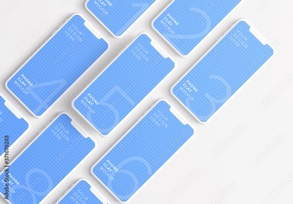 9 Smartphones Mockup Diagonal Layout Stock Template | Adobe Stock