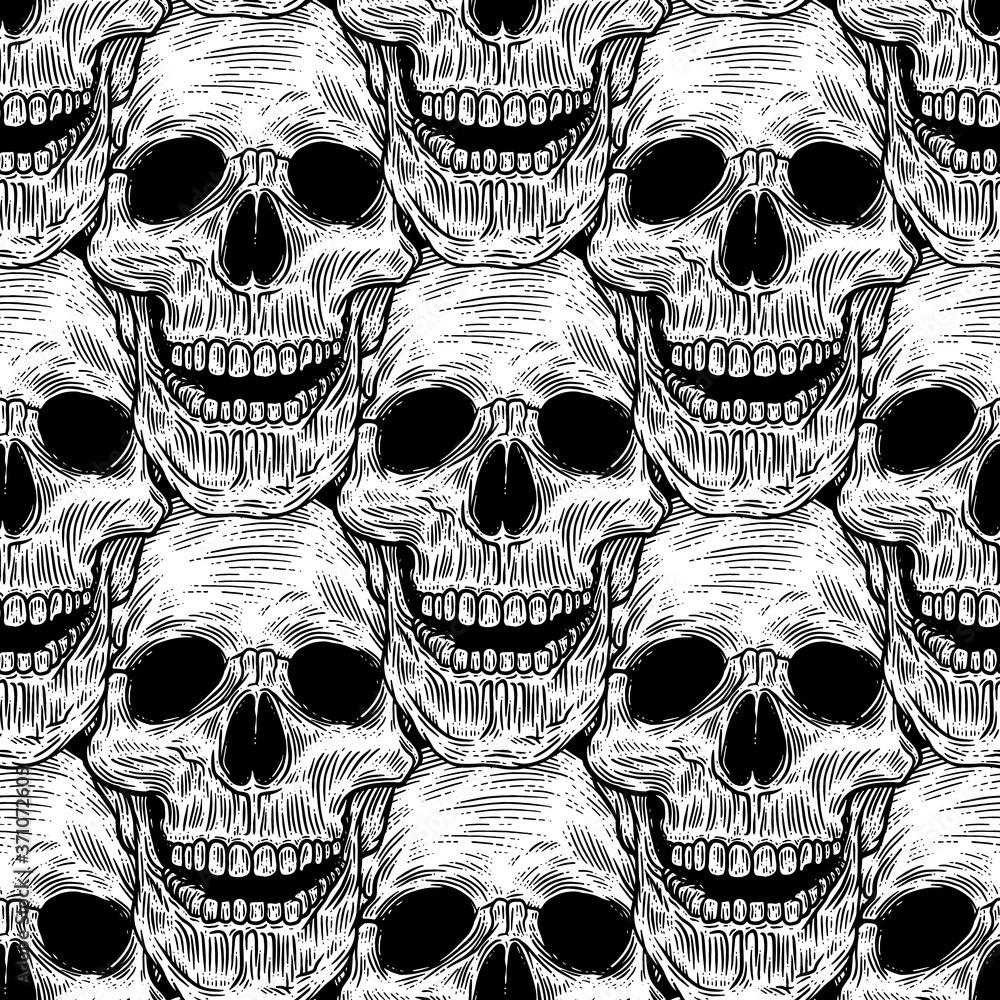 Vintage engraving skulls seamless pattern. Template for your wallpaper ...