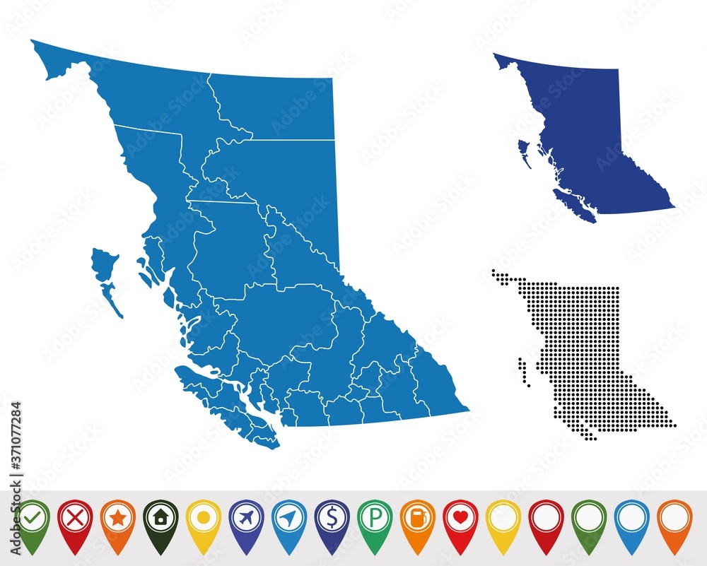 Set maps of British Columbia Stock-Vektorgrafik | Adobe Stock