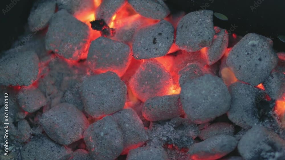 Hot Smolder Coals in a Metal Brazier. Barbecue Grill Kindling ...