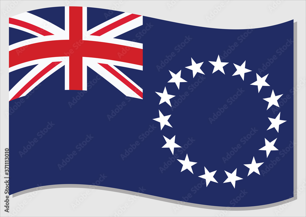 Waving flag of Cook Islands vector graphic. Waving Cook Islander flag ...