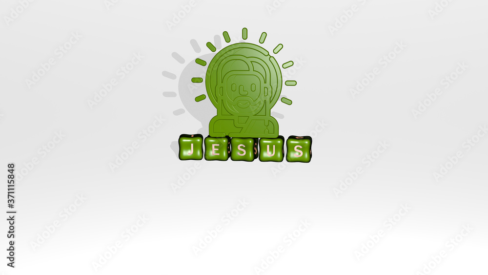 JESUS 3D icon object on text of cubic letters - 3D illustration for ...