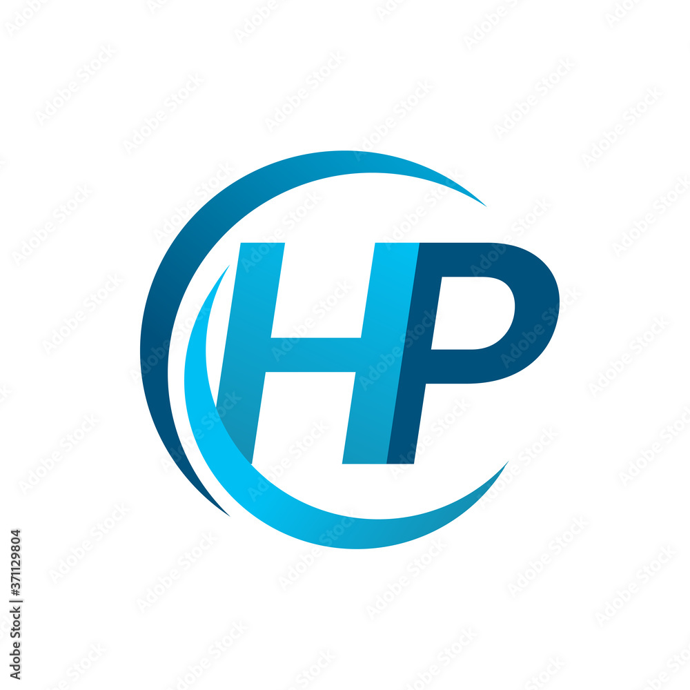 initial letter HP logotype company name blue circle and swoosh design ...