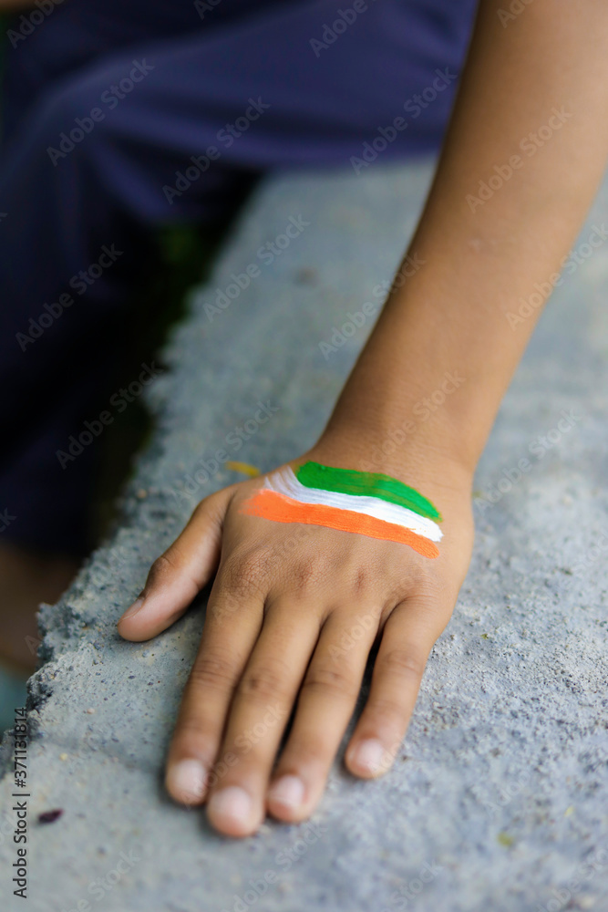 indian flag on hand and wrist of Indian child Stock Photo | Adobe Stock