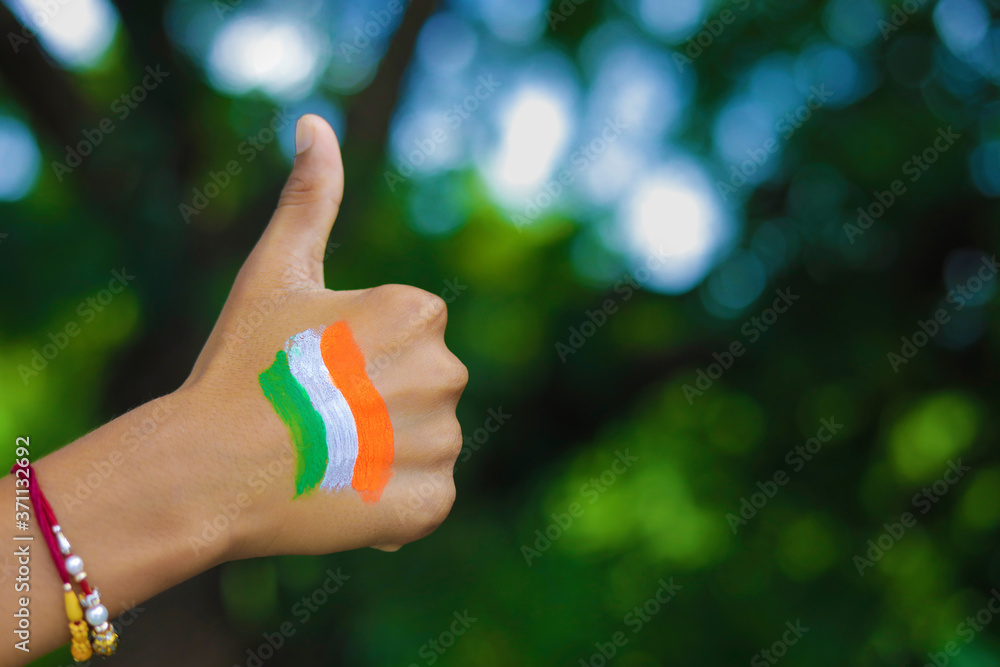 indian flag on hand and wrist of Indian child Stock Photo | Adobe Stock