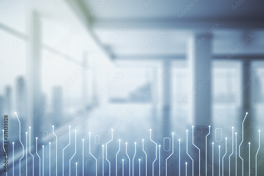 Double exposure of abstract virtual circuit hologram on empty modern ...