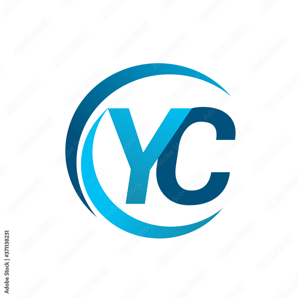 initial letter YC logotype company name blue circle and swoosh design ...