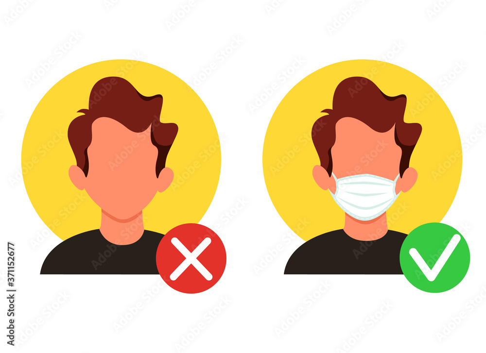 No entry without a face mask. Wear face mask. Right and wrong wearing a ...