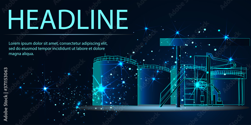 Tank farm. 3d abstract vector illustration. Low poly wireframe Stock ...