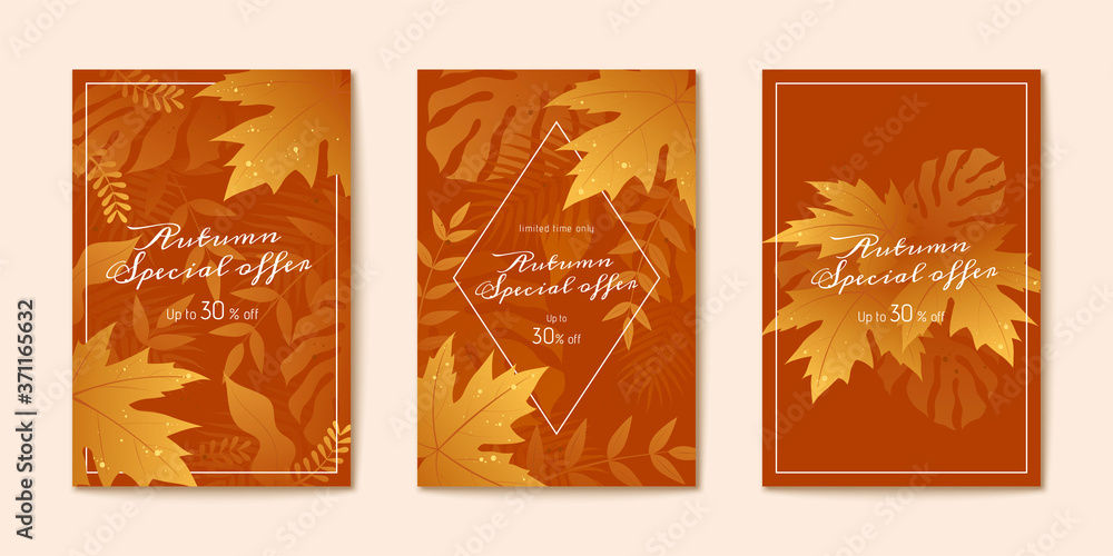 Golden maple leaves brochure set Stock Vector | Adobe Stock