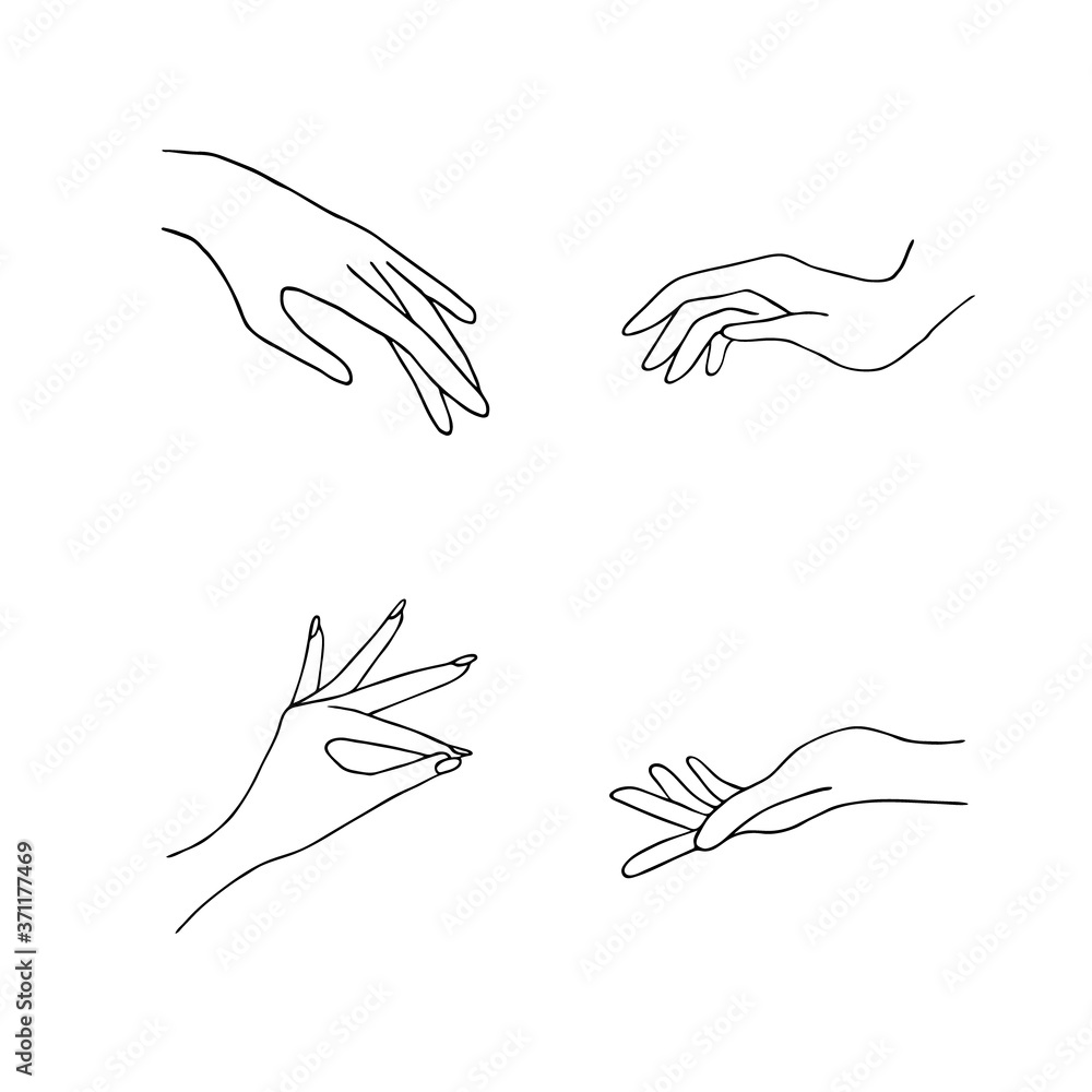 Women hand icons. Elegant female hands of different gestures. Lineart ...