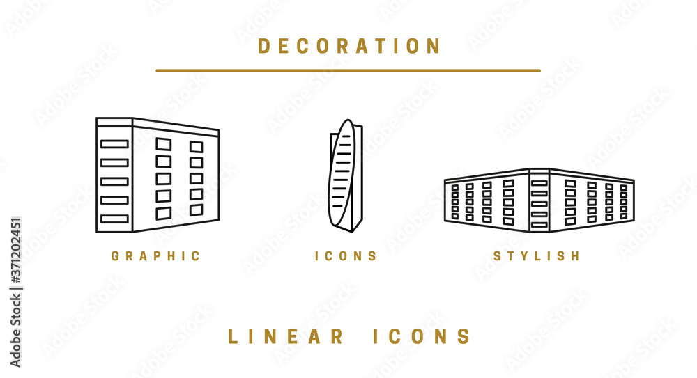 Icons houses, high-rise buildings in linear style. Architectural ...