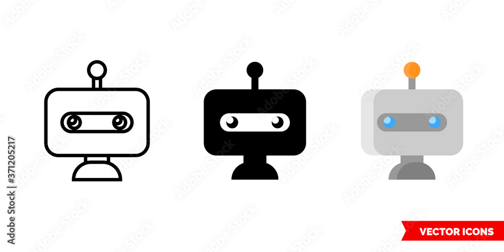 Robot icon of 3 types color, black and white, outline. Isolated vector ...