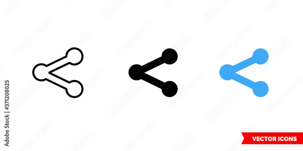 Share symbol icon of 3 types color, black and white, outline. Isolated ...