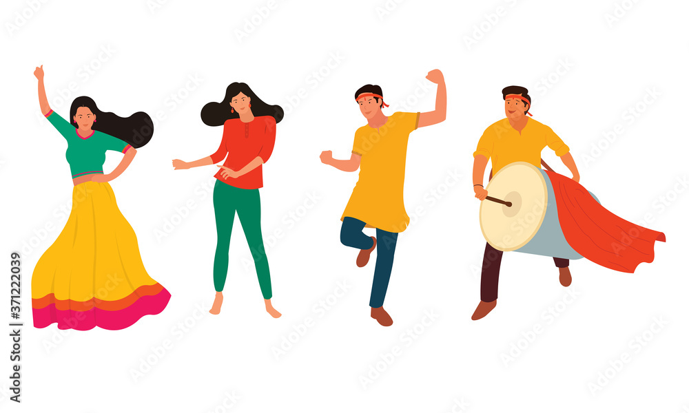 Indian Dancing People, Indian Festive people Isolated Vector Set ...