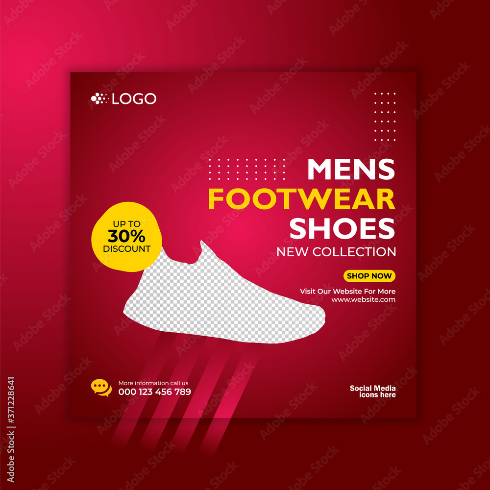 Footwear Shoes Social Media Template Design or Men's shoe flyer. Modern ...