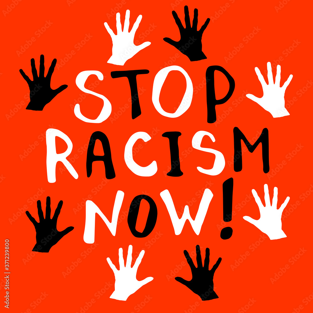 Stop racism - vector lettering doodle handwritten on theme of ...