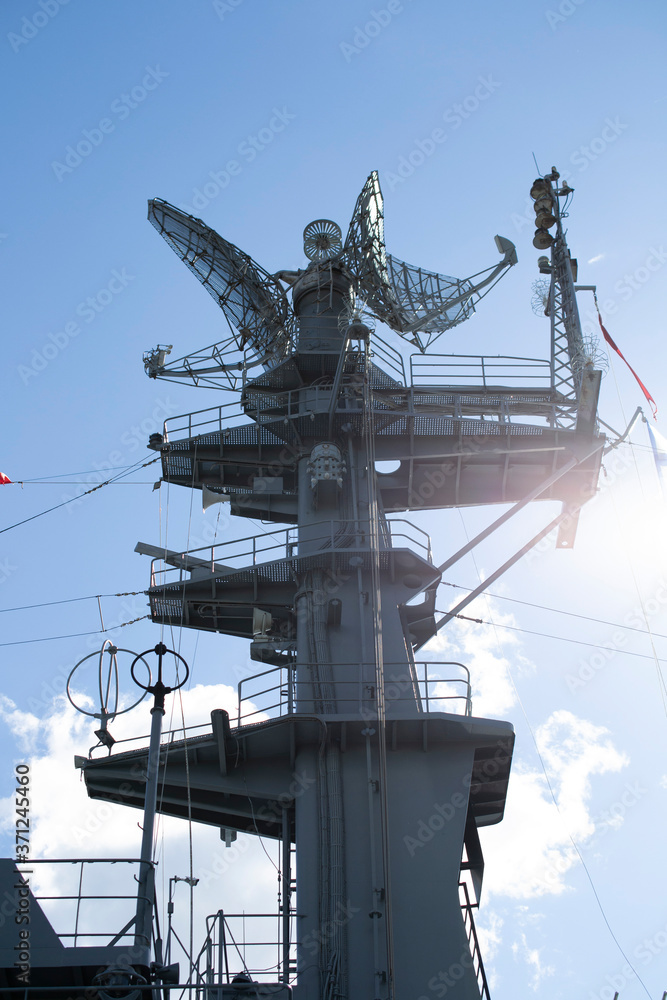 Mast warship. The lightning arresters and antenna shortwave and ...