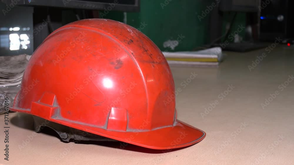 Safety concept,Red helmets were prepared for workers to wear before ...