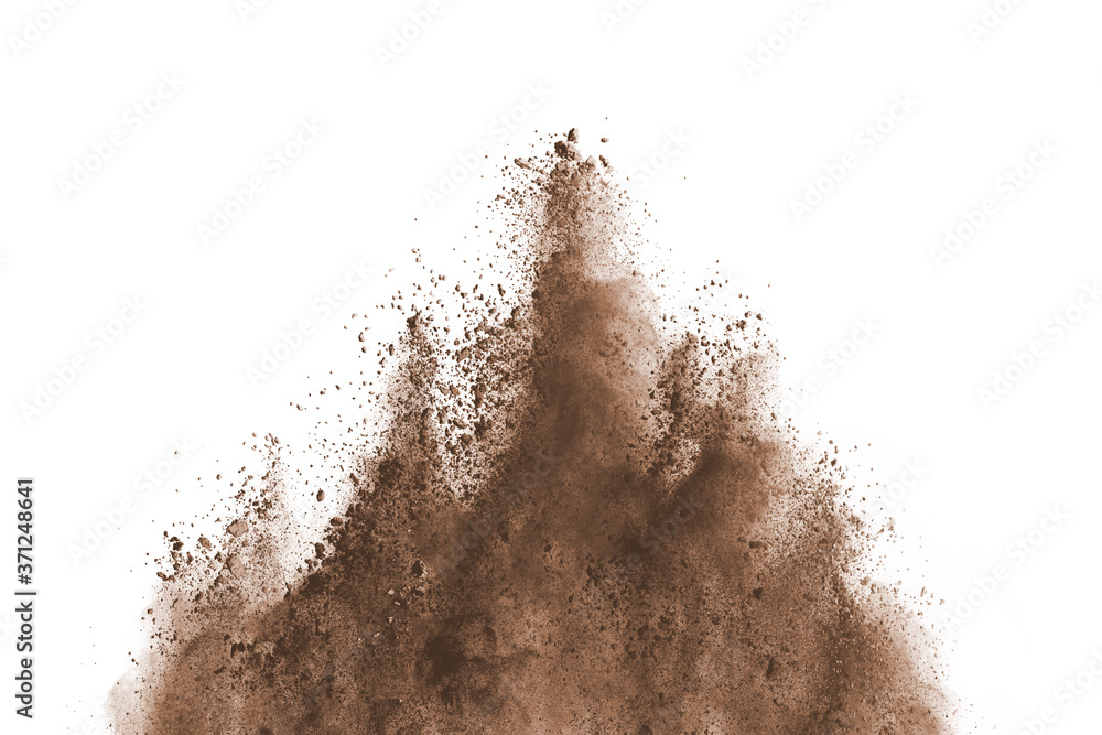 Sand splash clouds isolated on white background. sand explosion. Stock ...