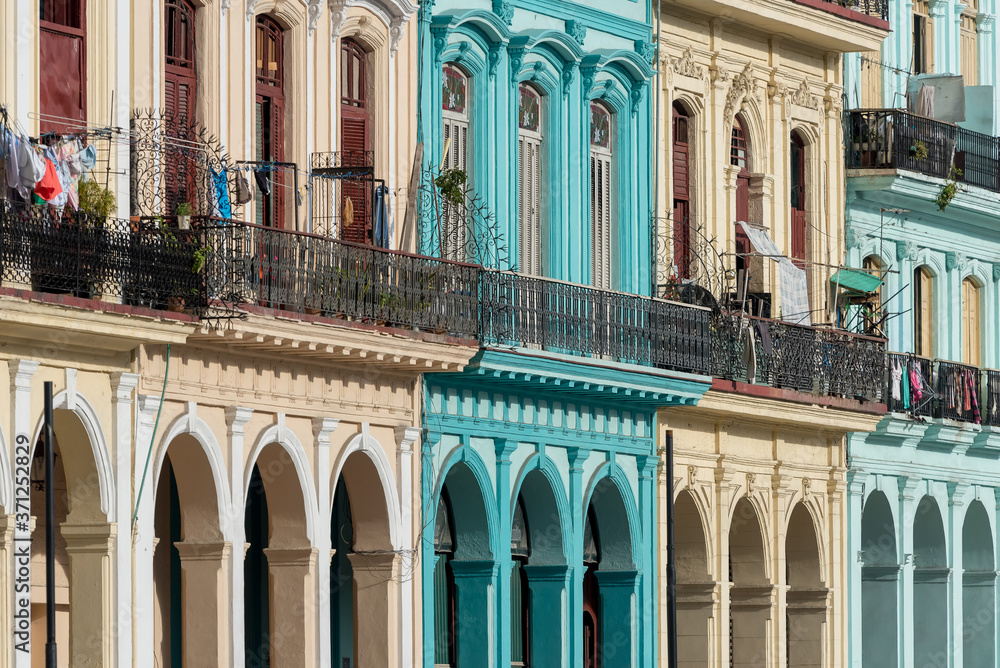 Typical colorist cuban facades with arcades Stock Photo | Adobe Stock