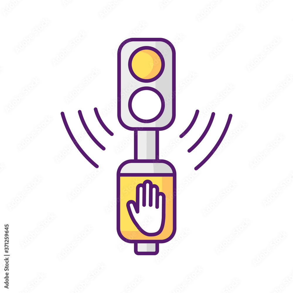 Acoustic traffic lights signals RGB color icon. Audible traffic signal ...