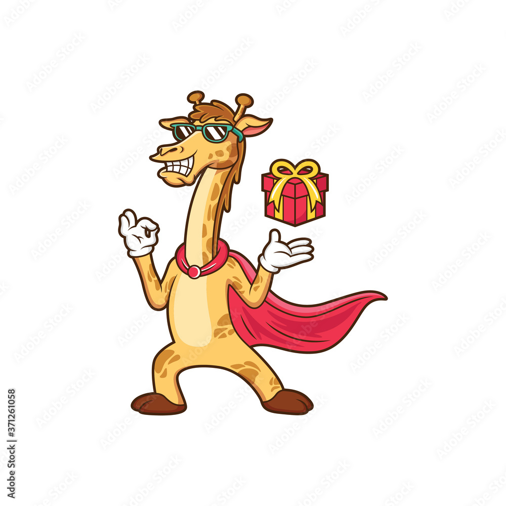 cute giraffe cartoon holding a gift with a cool pose Stock Illustration ...