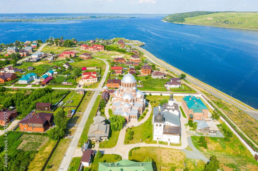Beautiful panoramic view of the old Russian city Sviyazhsk from above ...