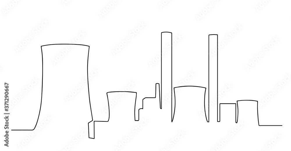 Industrial plant in continuous line art drawing style. Abstract factory ...