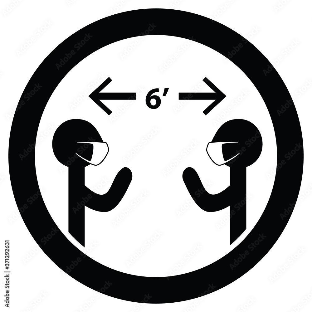 Maintain Social Distancing Six Feet Apart And Wear Mask Sign Isolated