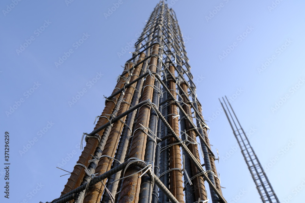 Reinforcement of column in one of the ongoing construction site. Stock ...