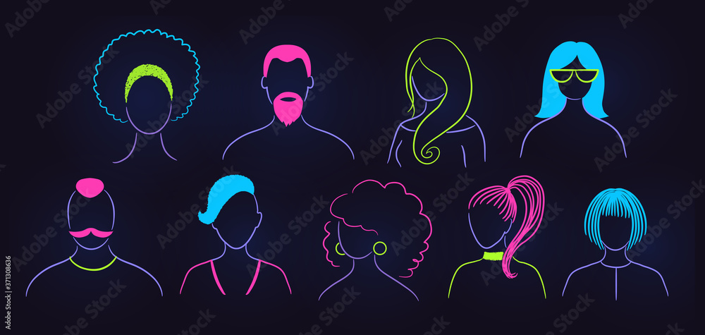 set of neon profile pictures faceless avatars Stock Vector | Adobe Stock