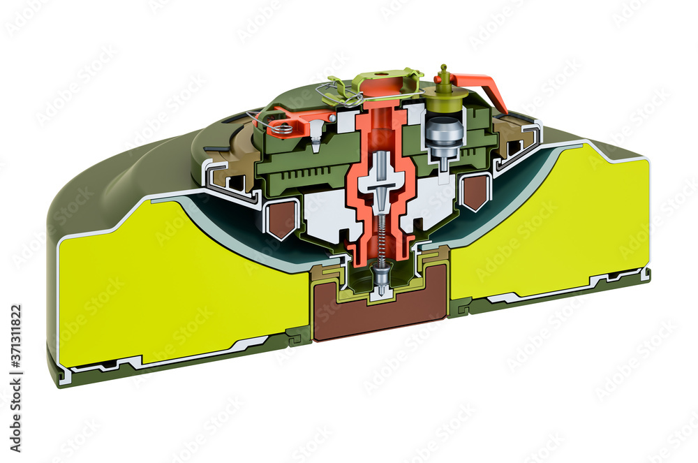 Cross-section of anti-tank mine, 3D rendering Stock Illustration ...