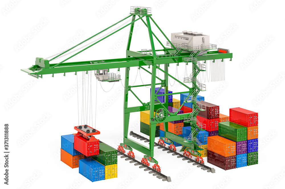 Poster Container crane with cargo containers, 3D rendering – Wall Art ...