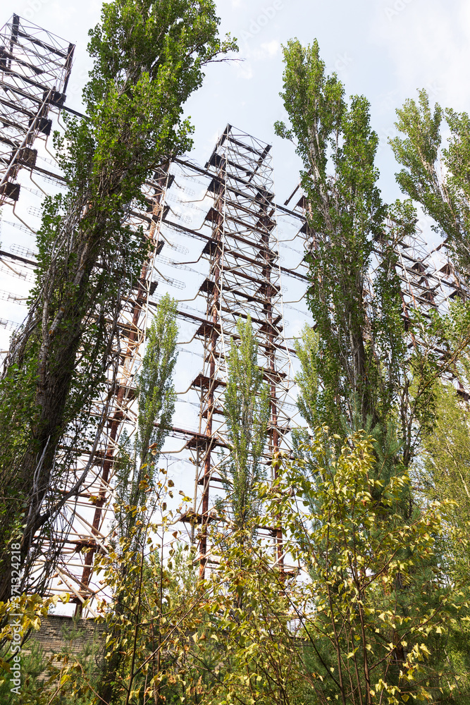 Large antenna field. Soviet radar system "Duga" at Chernobyl nuclear ...