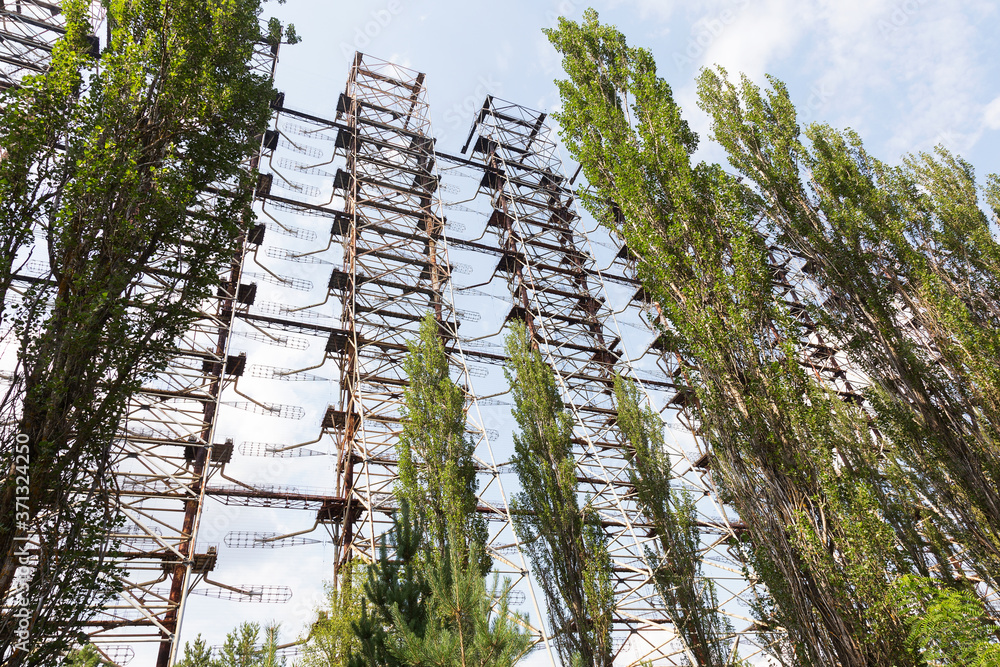 Large antenna field. Soviet radar system "Duga" at Chernobyl nuclear ...