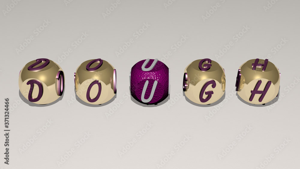 dough text by cubic dice letters - 3D illustration for background and ...