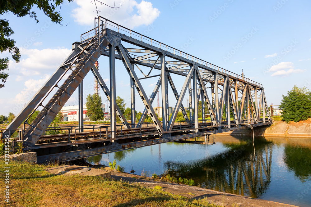 Railway bridge over the Pripyat river, Chernobyl. Metal structure ...