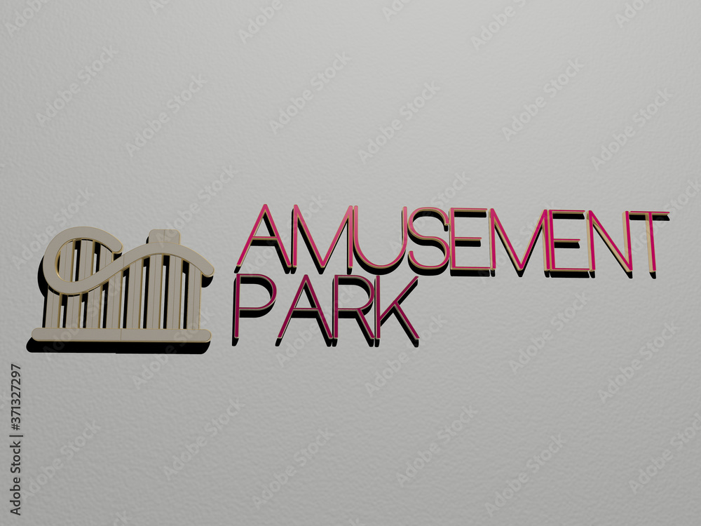 amusement park icon and text on the wall - 3D illustration for ...