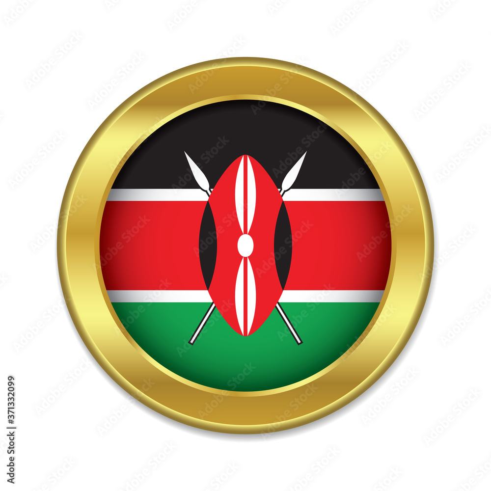Simple bright round Kenya golden badge icon with Kenyan country flag ...