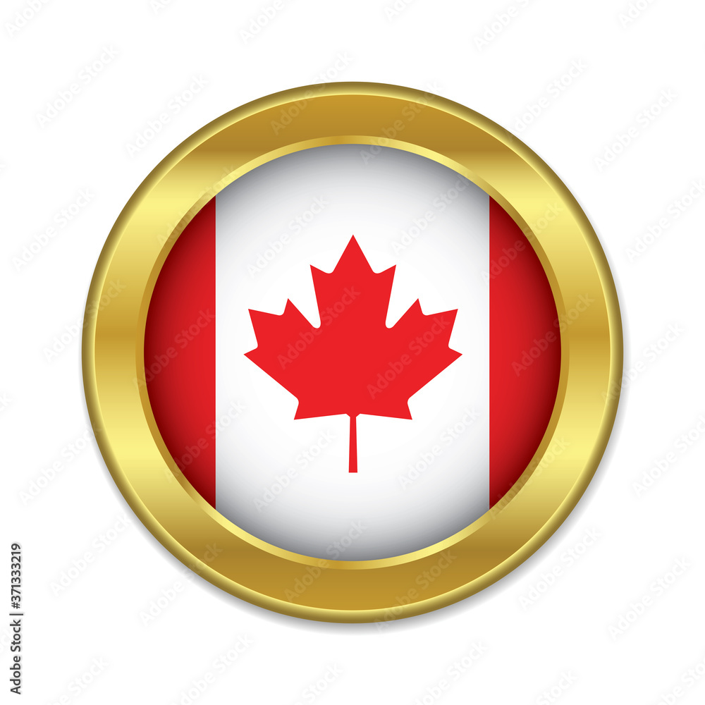 Simple round Canada golden badge icon with Canadian country flag. North ...