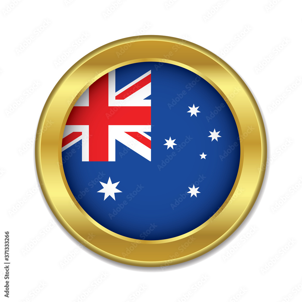 Simple bright round Australia golden badge icon with Australian country ...